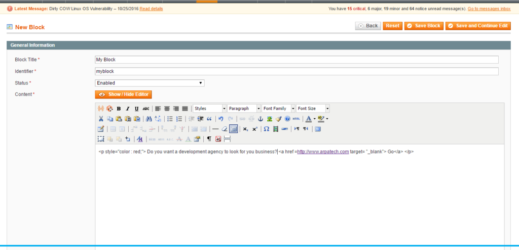 Create A Static Block And Call It From Phtml File In Magento Arpatech